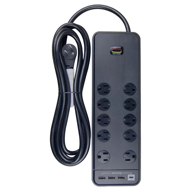 HYPER TOUGH INDOOR 10-Outlet 10ft Surge Protector 2480-Joule Protection ...