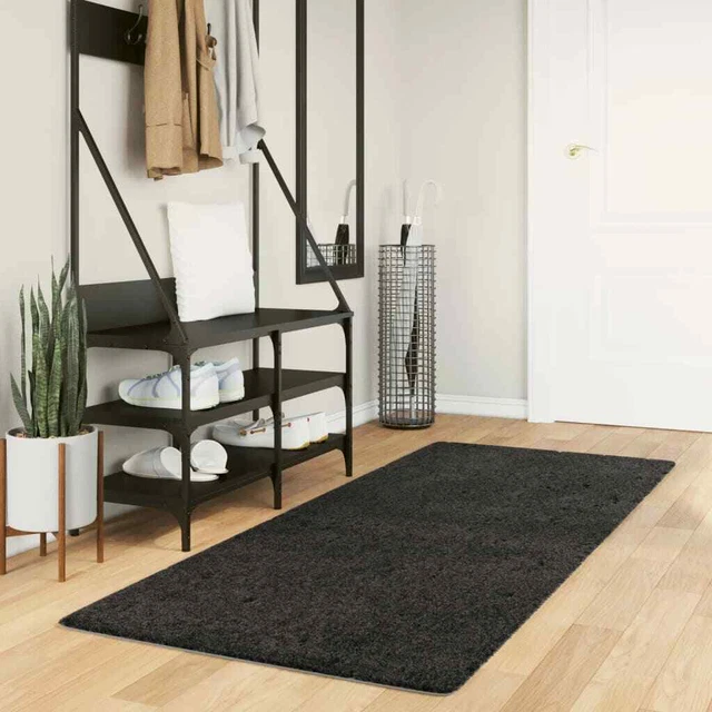 SHAGGY RUG-MODERN HIGH Pile Anthracite Rectangle 80x200 -Soft Textured ...