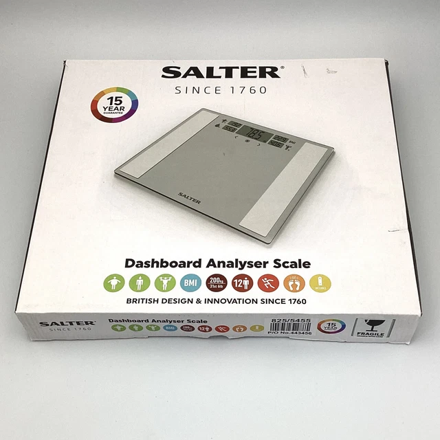 SALTER BATHROOM SCALES, Dashboard Analyser Scale, Glass, Silver 9185 ...