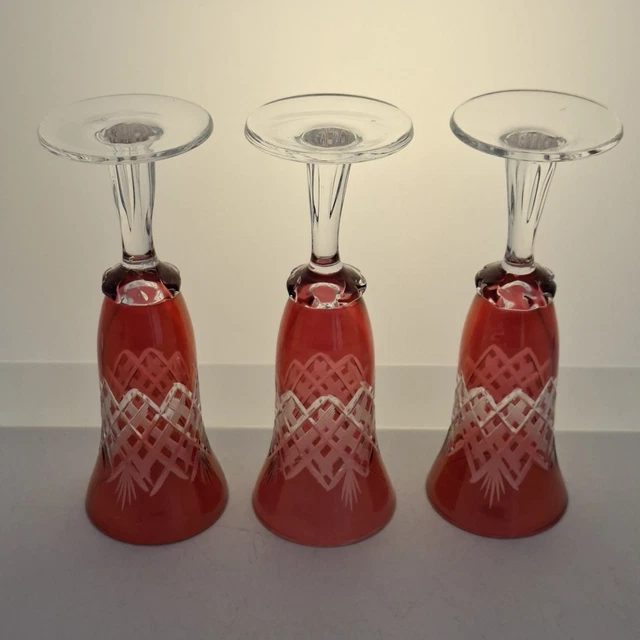 BOHEMIAN RUBY CUT to Clear Stemmed Sherry Glass Set of 6 Vintage £39.95 ...