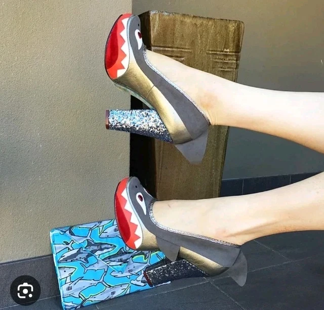 IRREGULAR CHOICE SHARK High Heels Rare Retro Flats Uk6 &uk 8 Bnib £194. ...