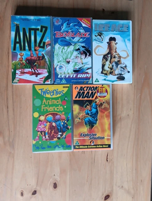 5 KIDS VHS Video Bundle Ice Age/Tweenies/Action Man/Beyblade/Antz EUR 8 ...