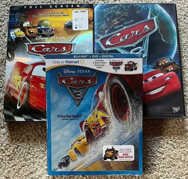 CARS DVD LOT x3 Disney Pixar 1, 2, 3 BLU RAY 1 Used (NM), 2 & 3 Sealed ...