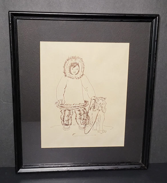 VINTAGE ORIGINAL INUIT Art Celina Iyyiraq signed Innu and Sled Dog $180 ...