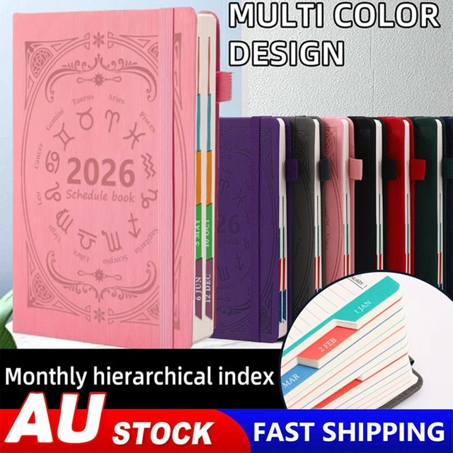 A5 2026 ANNUAL Plan English Notebook Calendar Book Notepads PU Leather ...