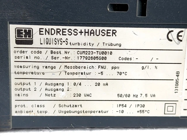 ENDRESS+HAUSER LIQUISYS-S TURBIDITY CUM223-TU0010 turbidity panel NOT ...