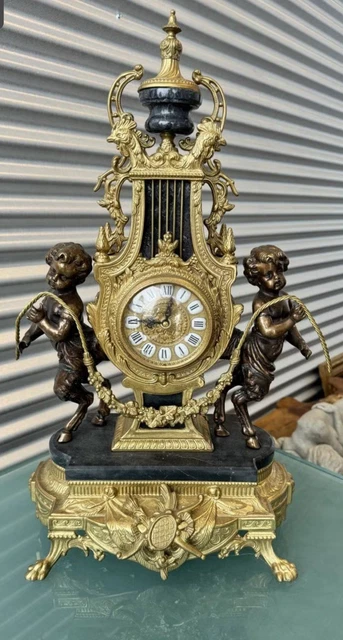 VINTAGE FRENCH LOUIS XV Style Brevettato Brass And Marble Figure Clock ...