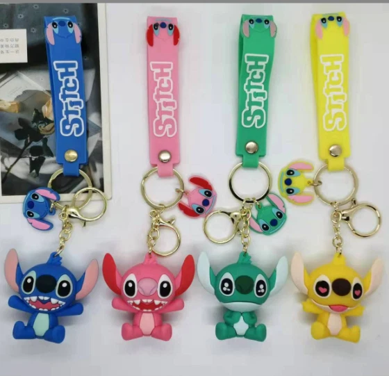 4 STYLES NEW Disney Angel Stitch PVC Hanger Pendant Keychains Key Rings ...