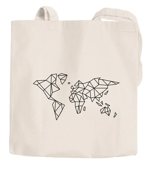 SACCHETTO DI IUTA mappa del mondo World Map Low Polygon borsa cotone ...