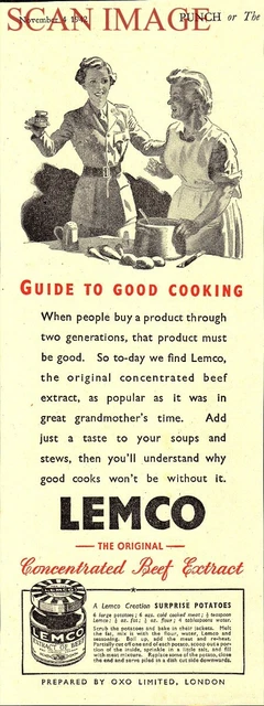 LEMCO CONCENTRATED BEEF Extract Print Ad Original WW2 1942 Food ADVERT ...