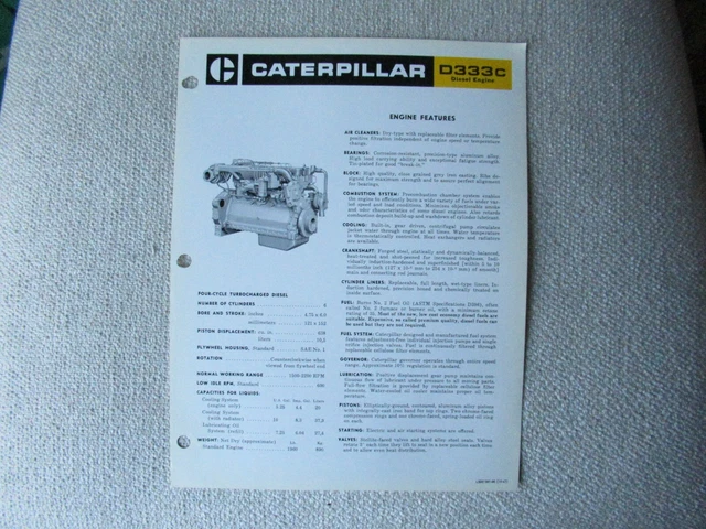 1967 CAT CATERPILLAR D348 fiche technique moteur diesel brochure EUR 8 ...