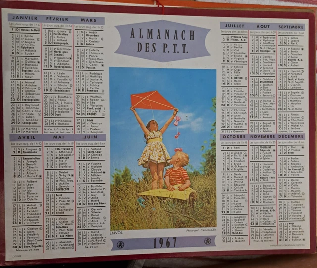 ALMANACH CALENDRIER PTT 1967 ENFANTS CERF VOLANT Département VAR EUR 5 ...