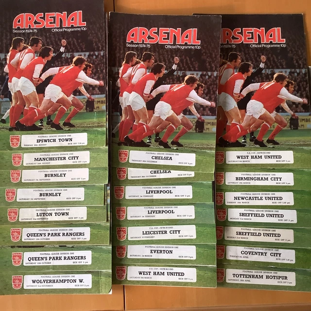 22 OFF ARSENAL 1974-75 Home Football Programmes. Some Doubles £7.50 ...