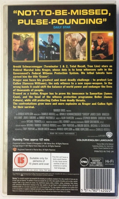 ERASER (1996) VHS PAL 1997 Schwarzenegger Warner Release Videocassette Tape Mint £8.99 - PicClick UK