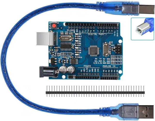 UNO R3 BOARD Compatible with Arduino IDE with USB Cable Pin Header ...