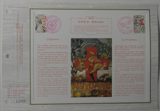 FEUILLET CEF 1ER jour 332A 1975 Croix Rouge Printemps Automne EUR 4,90 ...