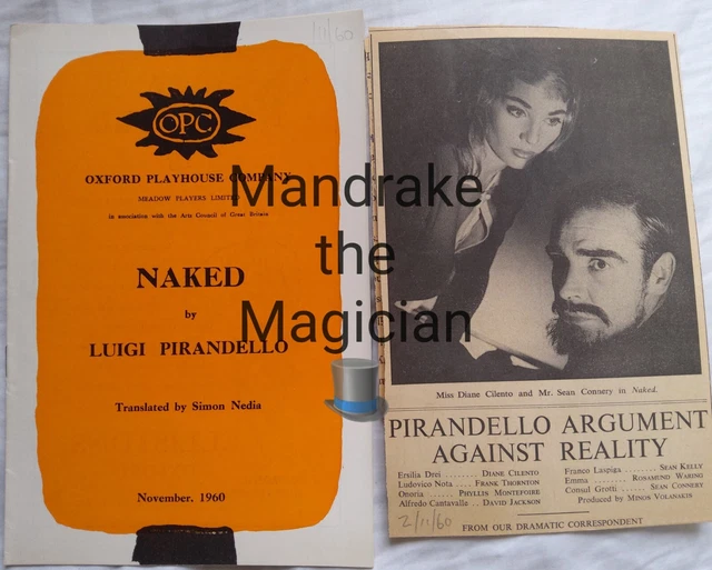 Sean Connery Diane Cilento Naked By Luigi Pirandello 1960 Oxford Playhouse £1199 Picclick Uk
