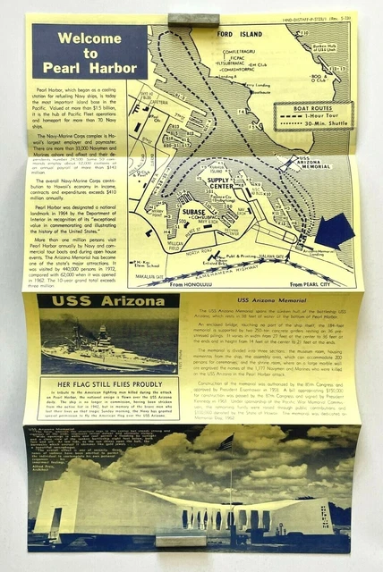1970S USS ARIZONA Memorial Vintage Travel Brochure WWII Pearl Harbor HI ...