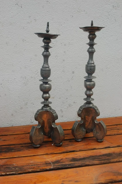 GROSSE ANTIKE KERZENLEUCHTER Altarleuchter Zinn Barock Mainz EUR 81,00 ...