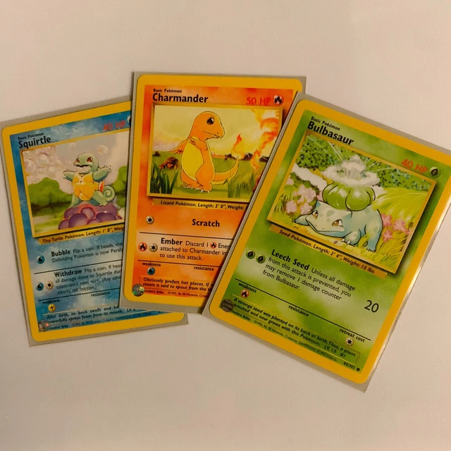 SQUIRTLE, CHARMANDER AND Bulbasaur base set (3 Pokemon Cards)Mint VG ...