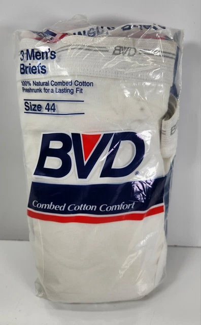 VINTAGE 1992 BVD 100% Preshrunk Combed White Cotton Briefs • Lot of 3 ...