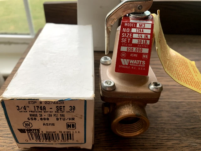 NOS - WATTS Model M3 174A Water Pressure Safety Relief Valve 3/4" 30lb ...