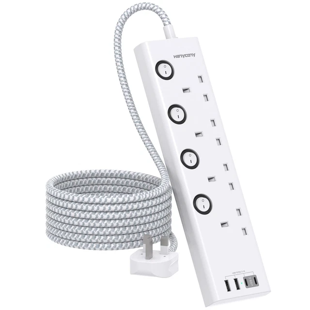 EXTENSION LEAD WITH USB Slots(2 USB C) 4 Way Plug Extension Socket with ...