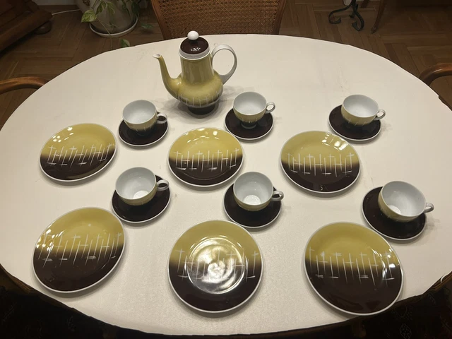 KAFFEESERVICE KAHLA DDR Porzellan BraunGelb 50s 60s Retro Vintage Milchkännchen EUR 39,00 ...