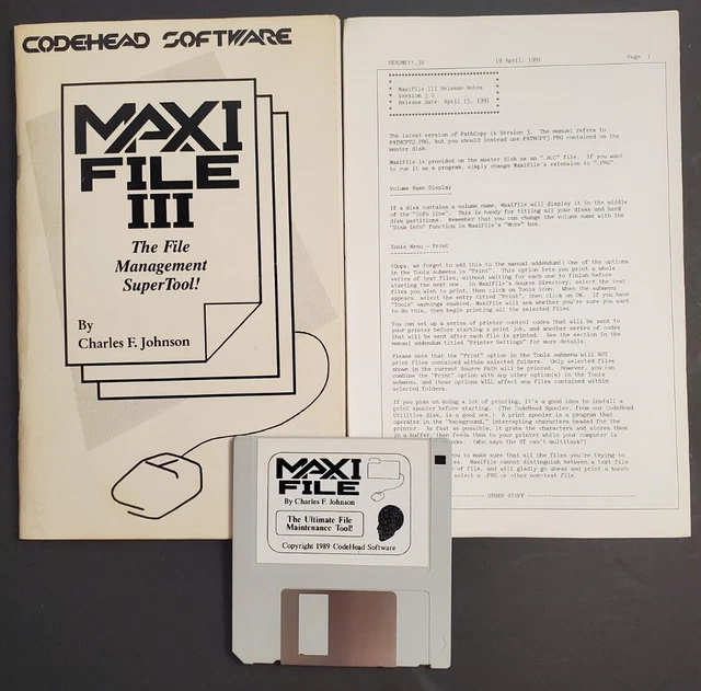 1989 CODEHEAD SOFTWARE Maxi File 3 III for Atari ST Computer on 3.5 ...