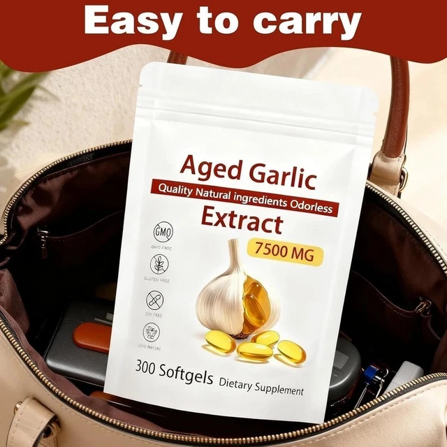 AGED GARLIC EXTRACT 7500mg - 300 Softgels - Odorless - Heart Immune He ...