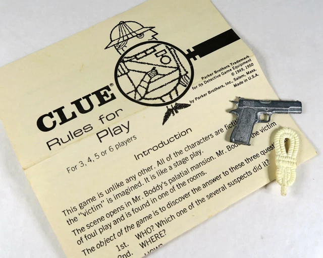1963-clue-board-game-replacement-instructions-revolver-rope-weapons