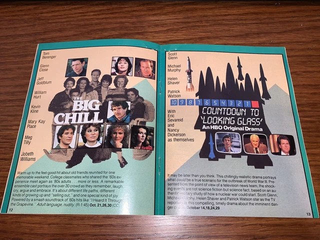 VINTAGE HBO GUIDE Oct 1984 THE BIG CHILL [FRONT] RAIDERS OF THE LOST ...