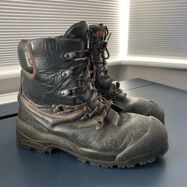 STIHL CHAINSAW BOOTS Mens UK 11 Black Leather EU 46 Heavy Duty Work ...