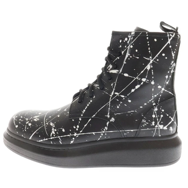 ALEXANDER MCQUEEN PAINT Race Up Boot Splatter Lace Boots Black 645902 ...