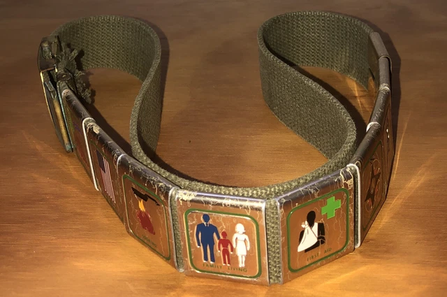VINTAGE BSA BOY Scout Belt With Buckle w/ 9 Slide Merit Badges $15.99 ...