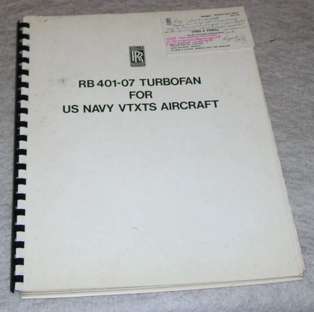 ROLLS-ROYCE RB401-07 TURBOFAN For Us Navy Vtxts Aircraft Brochure ...