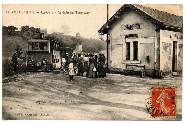 LA GARE DE Champier 38. Arrivee Du Tram Avec Grosse Animation En 1908. EUR 16,90 - PicClick FR