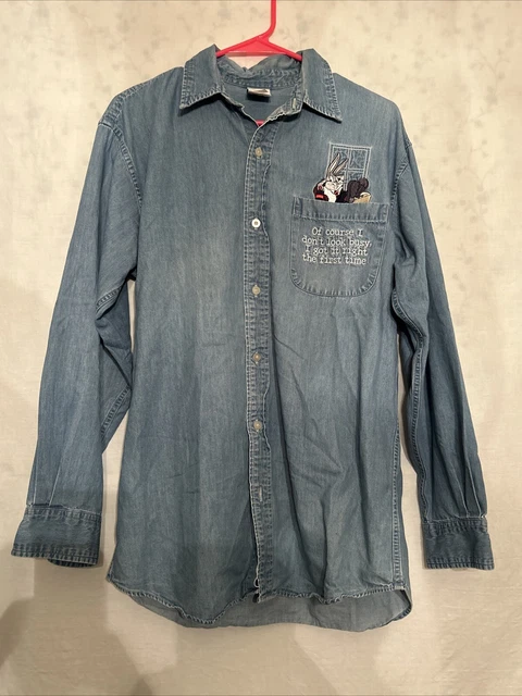 WARNER BROS STUDIO Store Looney Tunes WB Embroidered Denim Shirt S Bugs ...