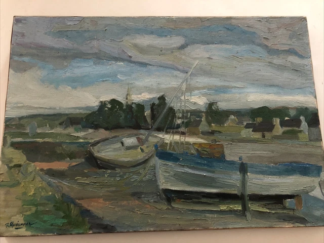 ANCIENNE HUILE SUR Toile Marine Tableau signé R. Queinnec EUR 59,00 ...