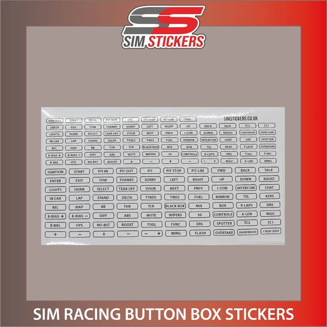 WHITE BORDER STICKERS for Car Sim Racing Button Box/Wheel iRacing/AC ...