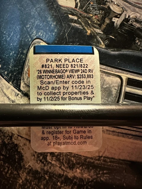 PARK PLACE UNREDEEMED 2025 Mcdonalds Monopoly $11.20 - PicClick CA
