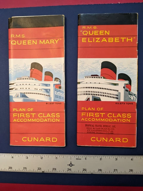 CUNARD RMS QUEEN ELIZABETH & RMS QUEEN MARY 1st Class Deck Plans - 1950's/1960's EUR 47,16 ...