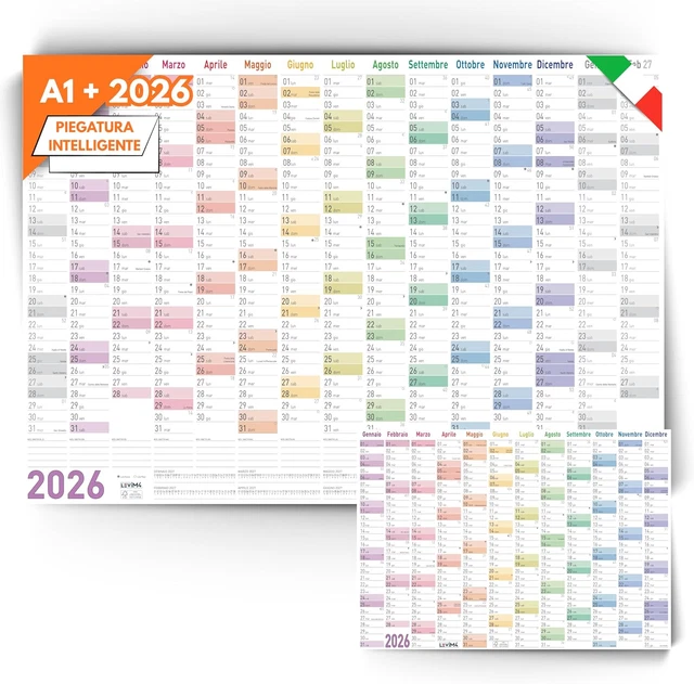 CALENDARIO 2026 DA Parete A1 XXL in Italiano 88X62 Cm Multicolor 15 ...