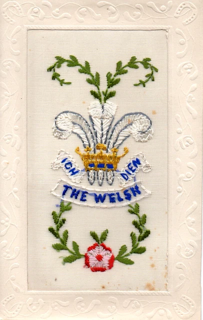 THE WELSH REGIMENT: Military Badge: Rare: Ww1 Embroidered Silk Postcard ...