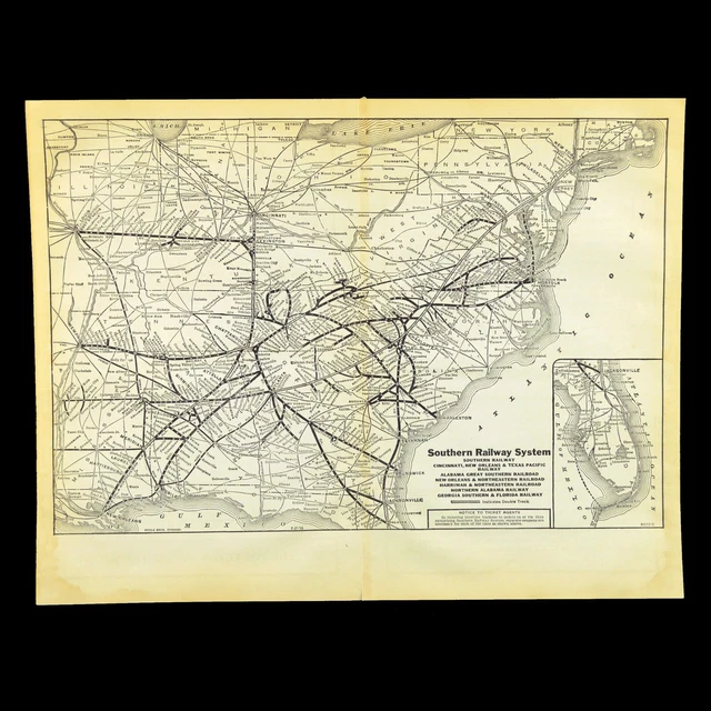 VINTAGE SOUTHERN RAILWAY Map Railroad Original Connections Antique ca ...