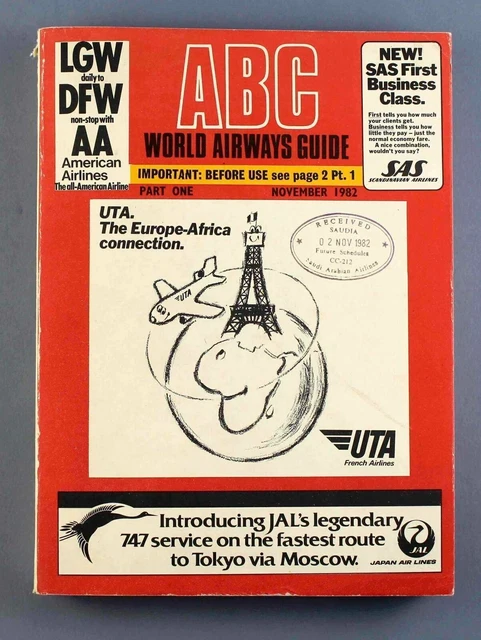 ABC WORLD AIRWAYS Guide November 1982 Airline Timetable Part One Red ...