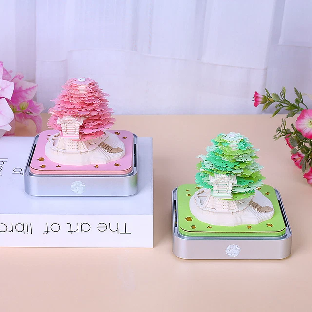 2025 DESK CALENDAR Paper Sculpture 3D Sticky Notes Cherry Blossom Tree ...