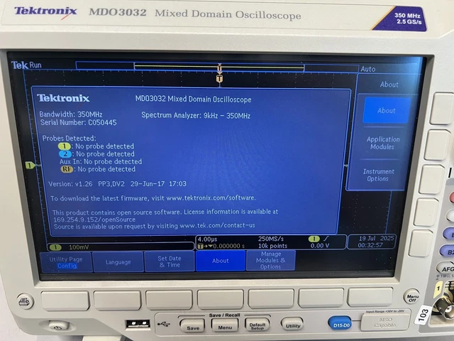 TEKTRONIX MDO3032 350MHZ 2-Ch 2.5 GSa/s Mixed Domain Oscilloscope W ...