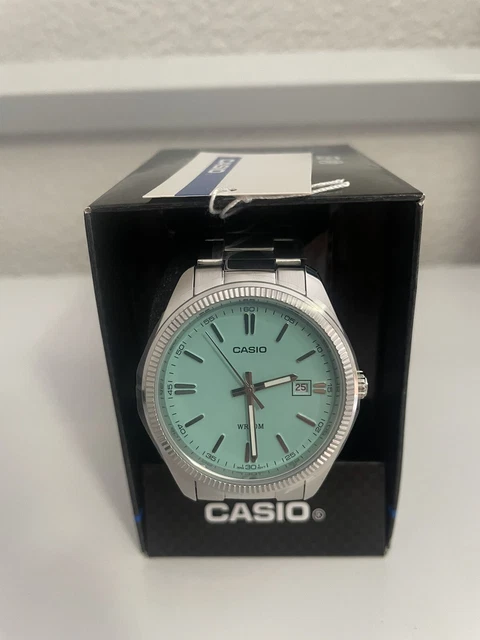CASIO *TIFFANY BLUE* & Silver Stainless Steel 44mm Watch MTP-1302PD ...