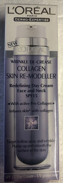 L'OREAL WRINKLE DE-CREASE COLLAGEN SKIN RE MODELLER Day Cream. Face ...